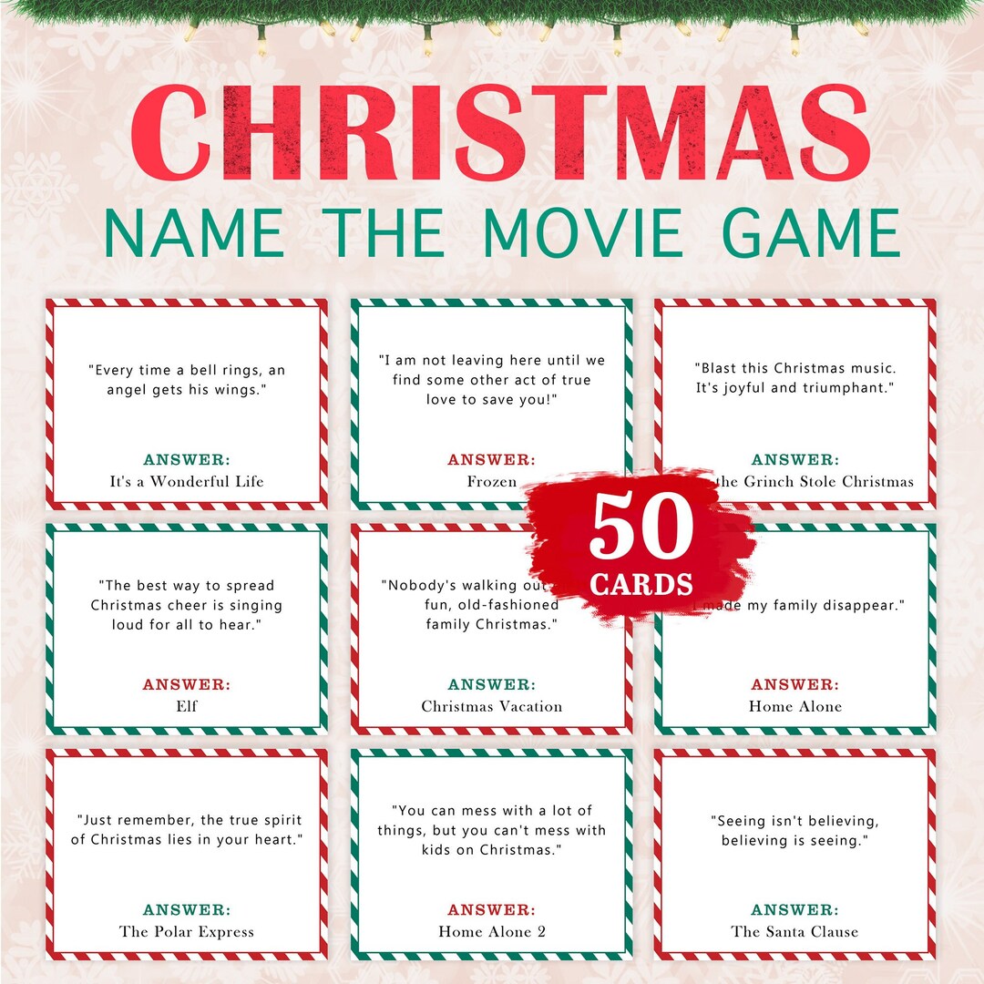 Christmas Name the Movie Game Christmas Party Game Guess the Movie Quiz ...