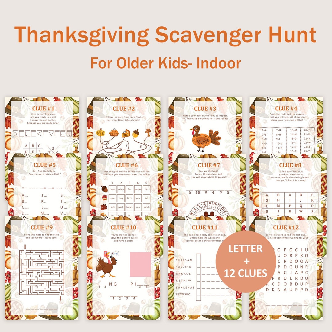 Thanksgiving Scavenger Hunt for Older Kids Turkey Scavenger Hunt for ...