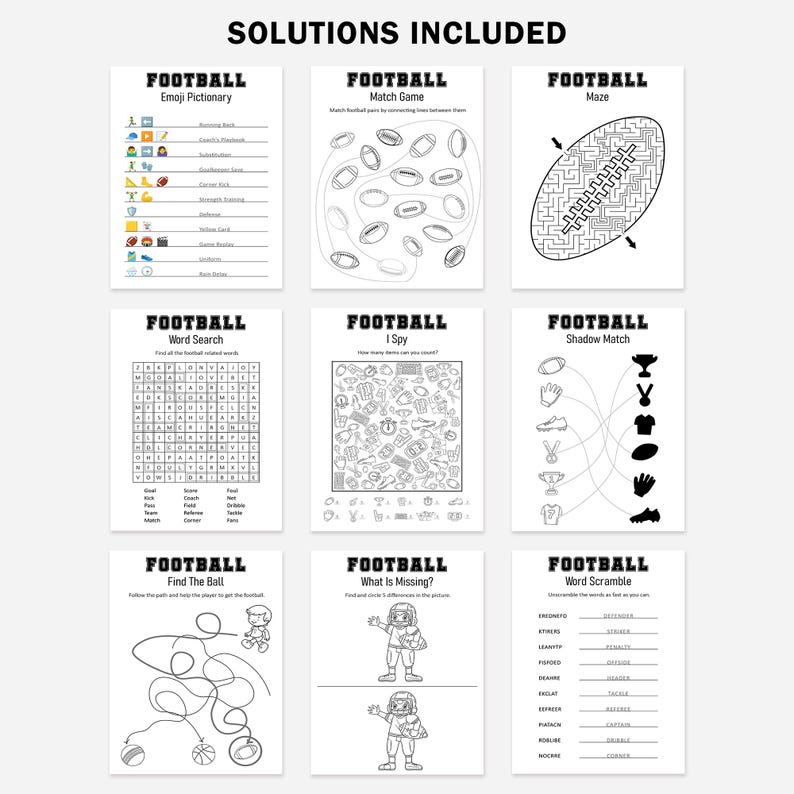 Football Activity Pages Football Activity Book for Kids American ...