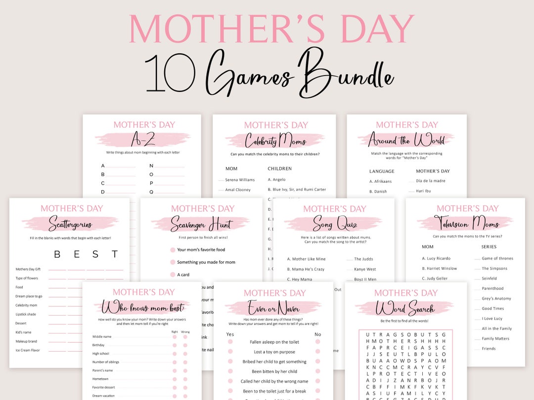 Mothers Day Game Bundle Mothers Day Party Game Mother Day Brunch Ideas ...