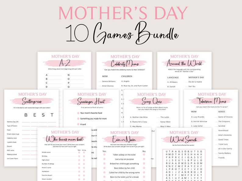 Mothers Day Game Bundle Mothers Day Party Game Mother Day Brunch Ideas ...
