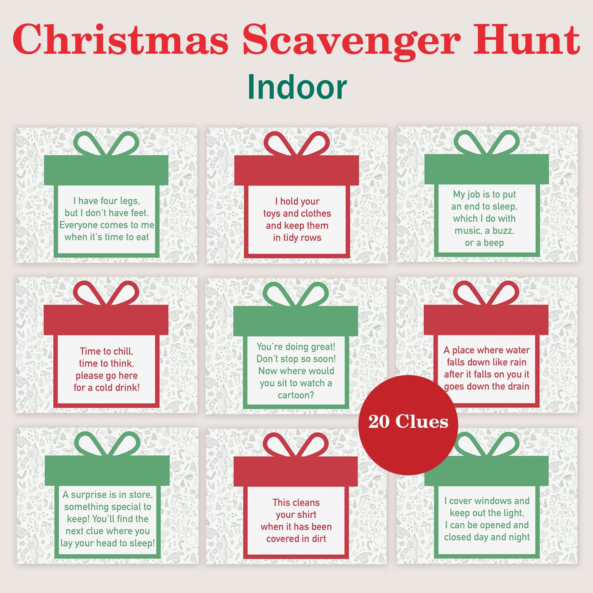 Christmas Scavenger Hunt for Kids Holiday Indoor Hunt Clues Treasure ...
