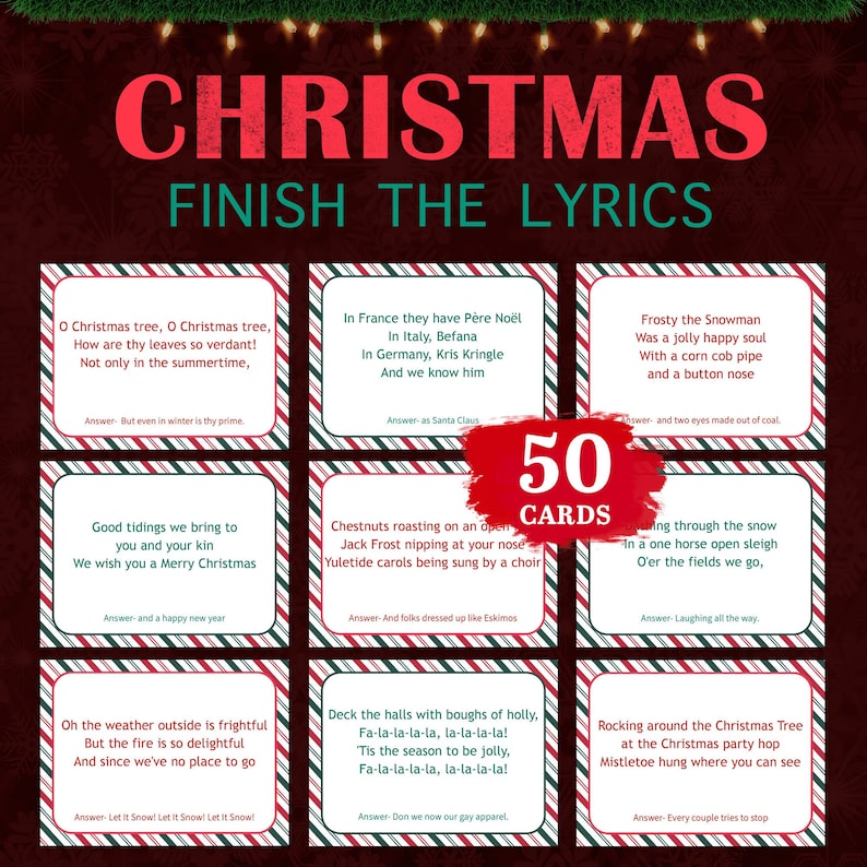 Christmas Carol Finish the Lyric Game Christmas Games Holiday Finish ...