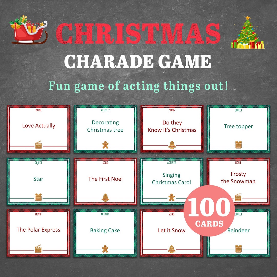 Christmas Charades Game Christmas Party Games Holiday Charade Cards Act ...