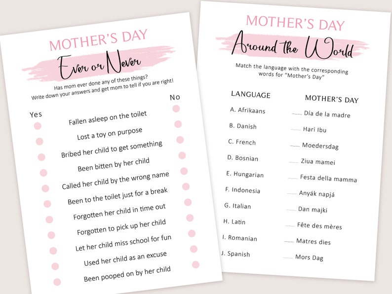 Mothers Day Game Bundle Mothers Day Party Game Mother Day - Etsy