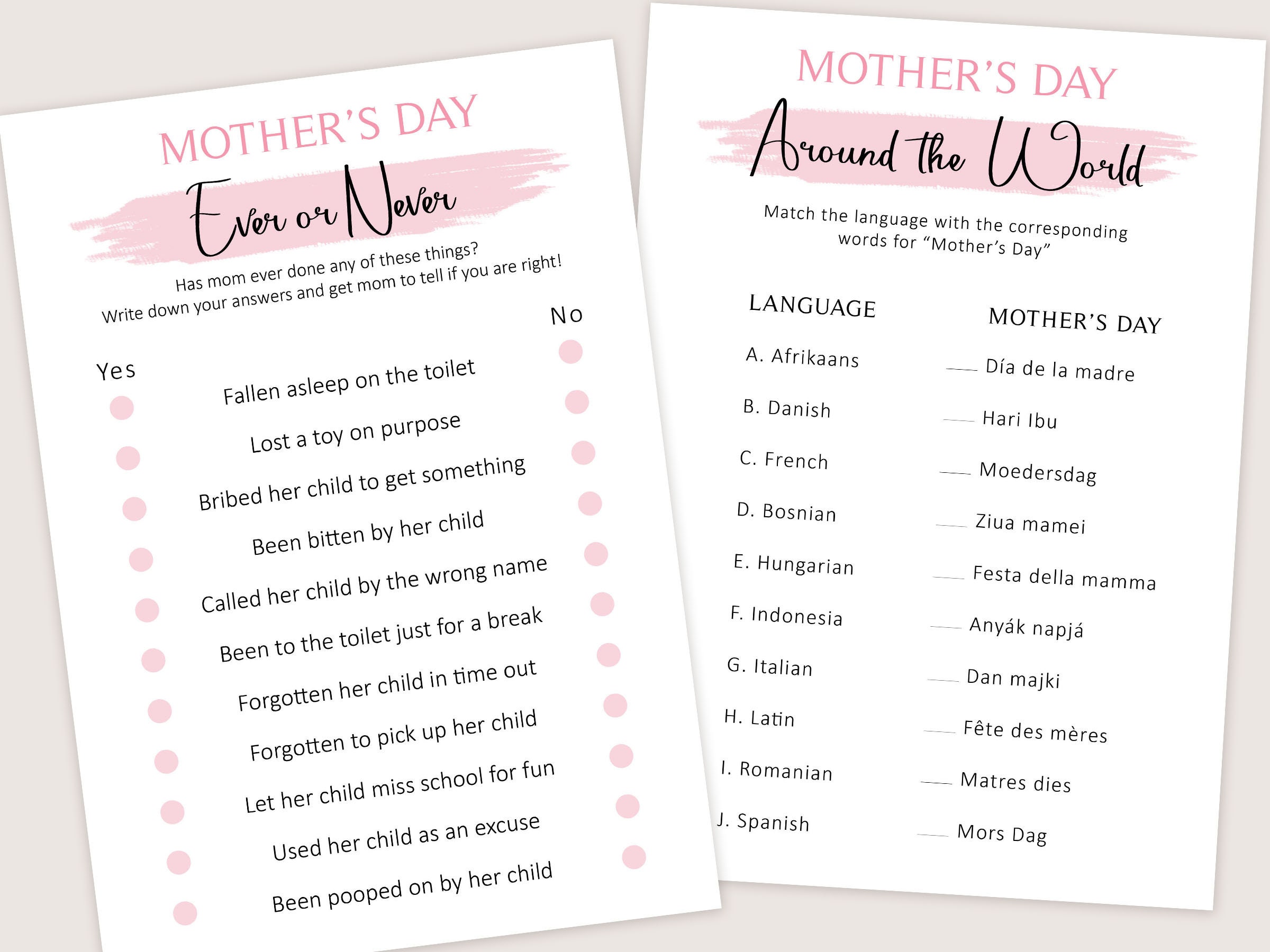 Mothers Day Game Bundle Mothers Day Party Game Mother Day - Etsy
