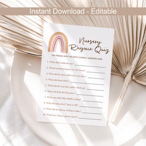 Nursery Rhyme Game Baby Shower Games Nursery Rhyme Trivia Quiz Card ...