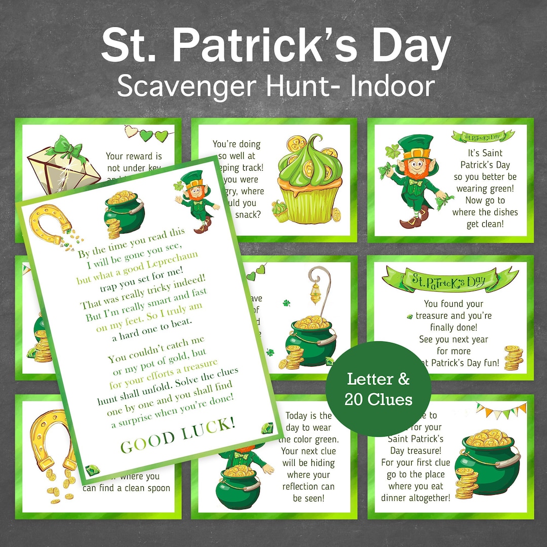 Leprechaun Treasure Hunt for Kids St Patricks Day Scavenger Hunt Indoor ...
