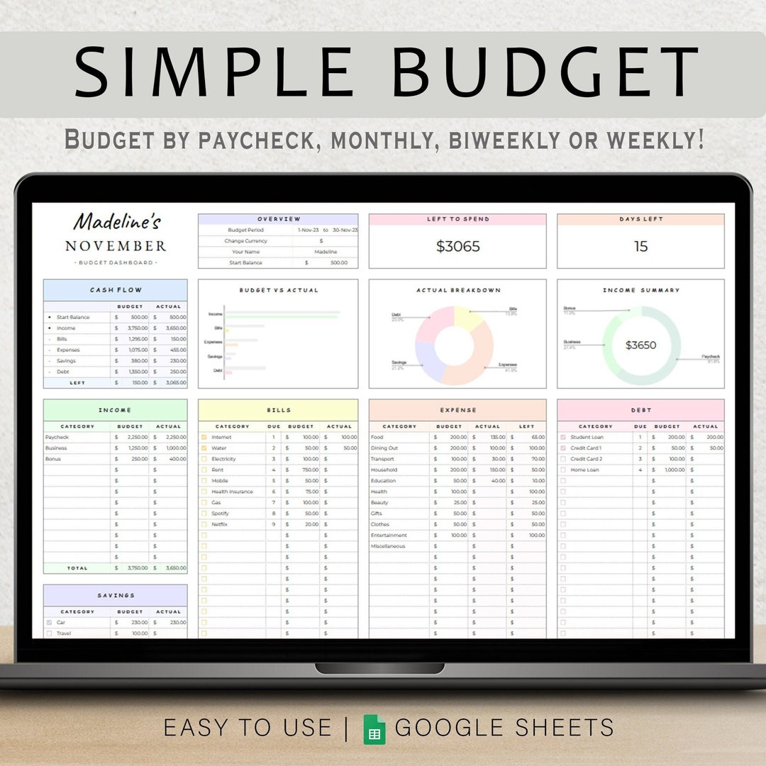 Budget Planner Google Sheet Monthly Budget Spreadsheet Paycheck Budget ...