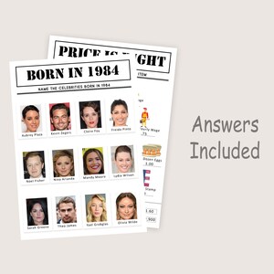 40th Birthday Games Bundle 40th Birthday Party Games 1984 Trivia Born ...