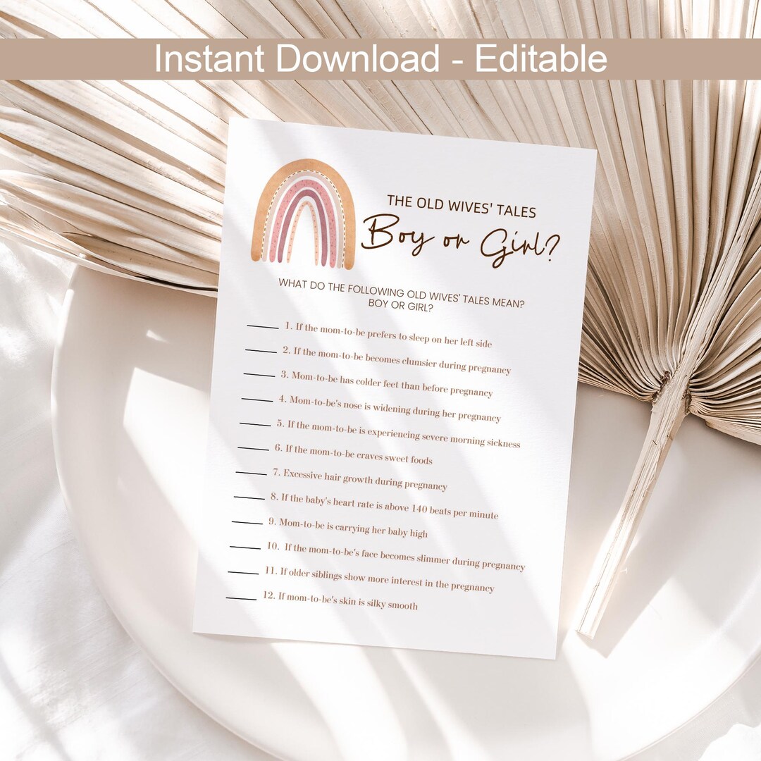 Old Wives Tales Baby Shower Game Gender Prediction Game Baby Gender ...