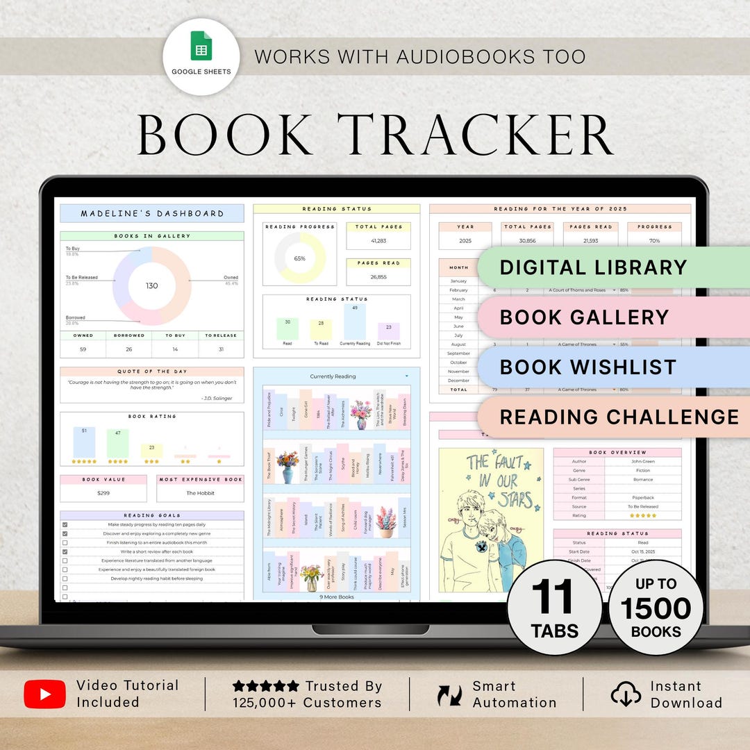 Book Tracker Spreadsheet Reading Tracker Digital Reading Log TBR ...
