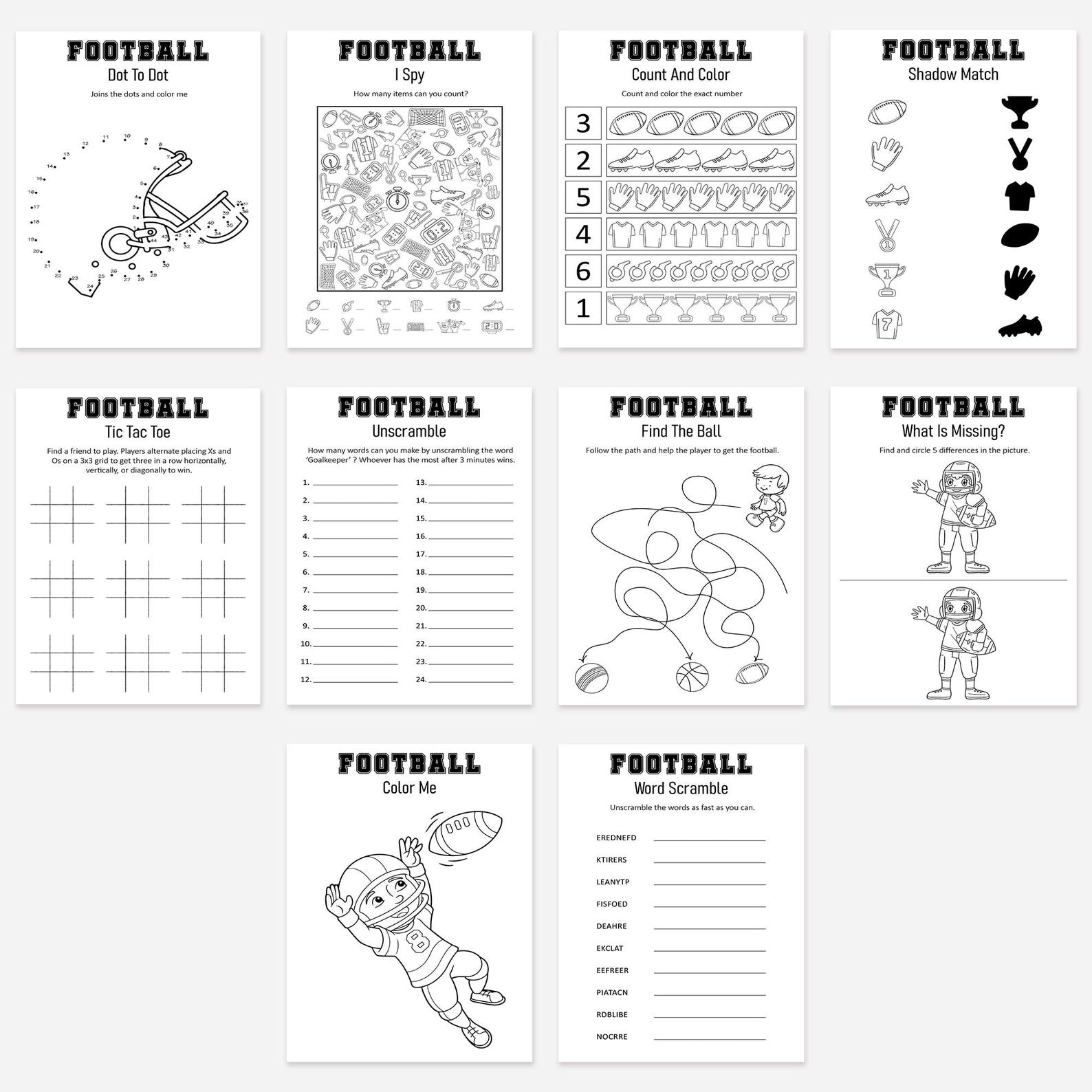 Football Activity Pages Football Activity Book for Kids American ...