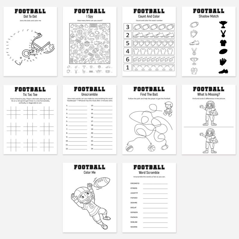 Football Activity Pages Football Activity Book for Kids American ...