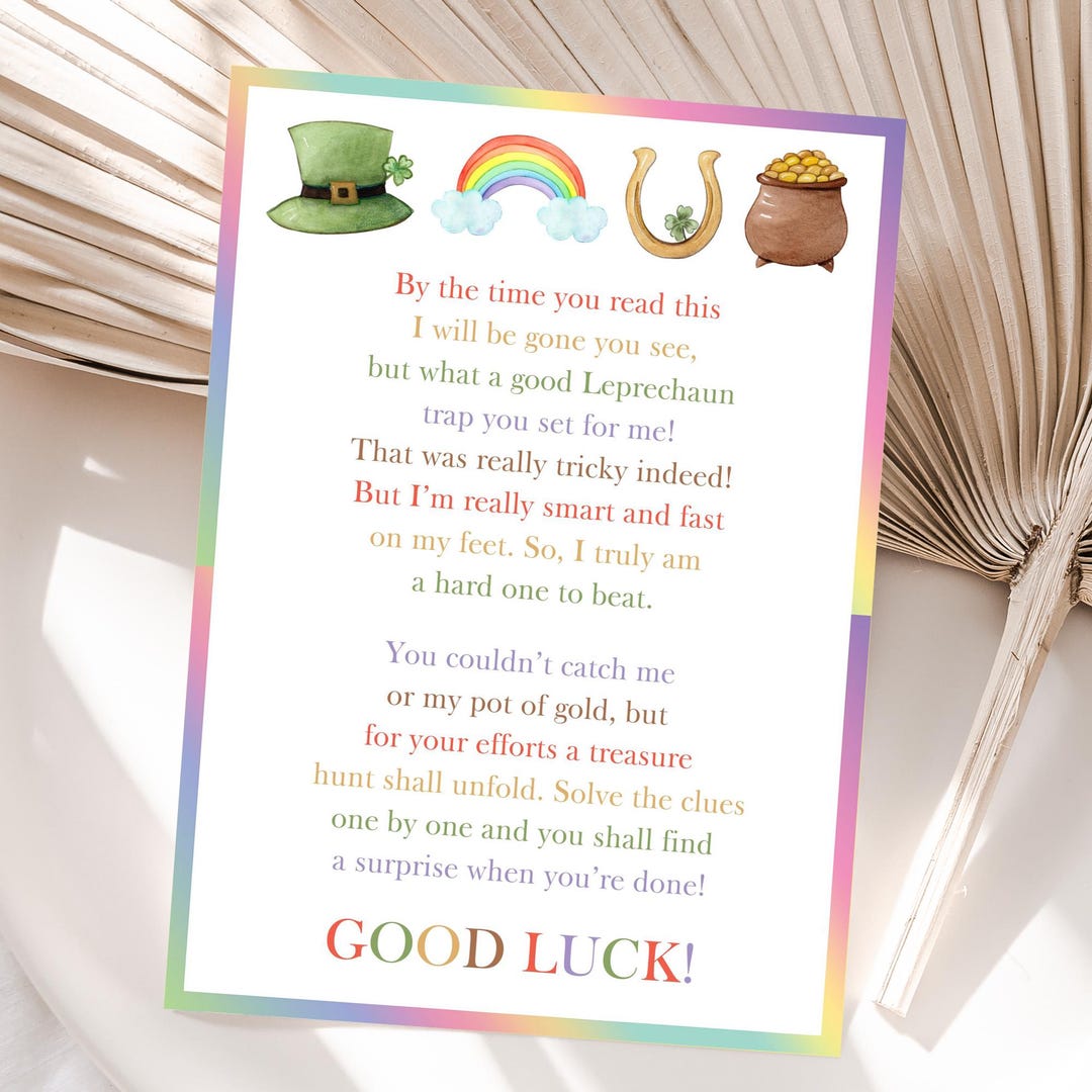 Leprechaun Trap Letter for St Patrick's Day Trap Note Saint Patricks ...