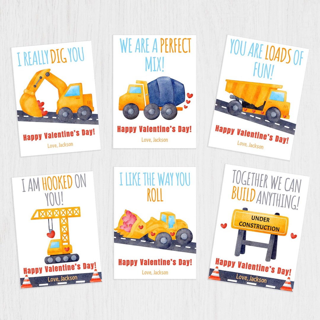 Construction Valentine's Day Cards Dump Truck Kids Valentines Cards ...