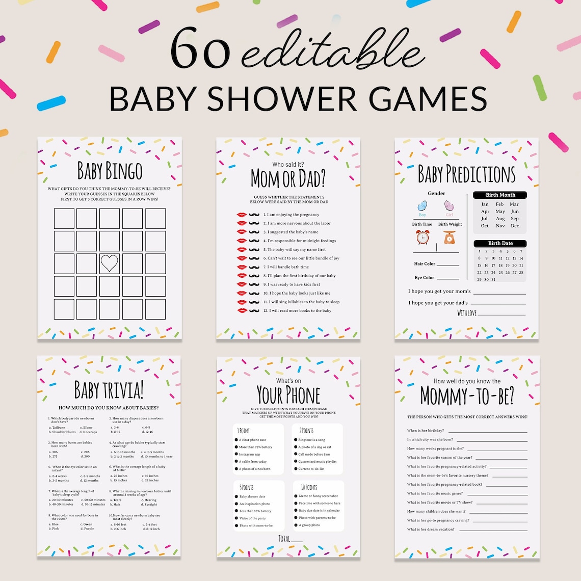 Sprinkle Baby Shower Games Bundle Baby Sprinkle Baby Shower Party ...