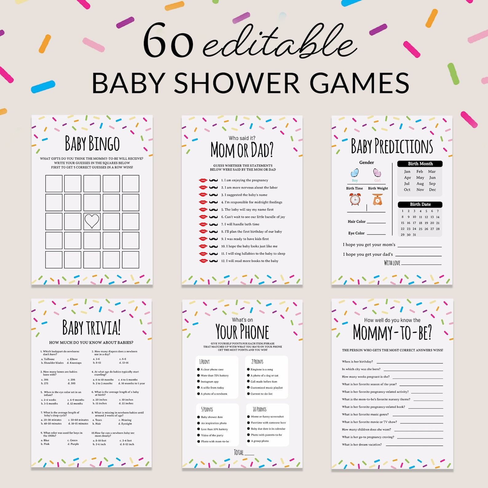Sprinkle Baby Shower Games Bundle Baby Sprinkle Baby Shower Party ...