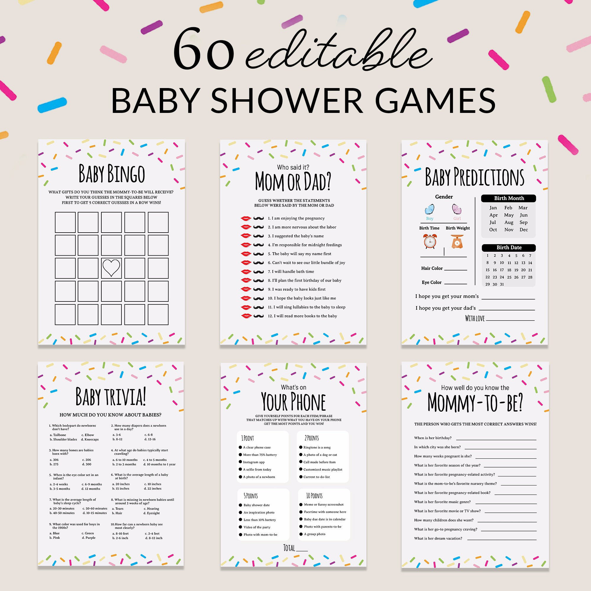 Sprinkle Baby Shower Games Bundle Baby Sprinkle Baby Shower Party ...