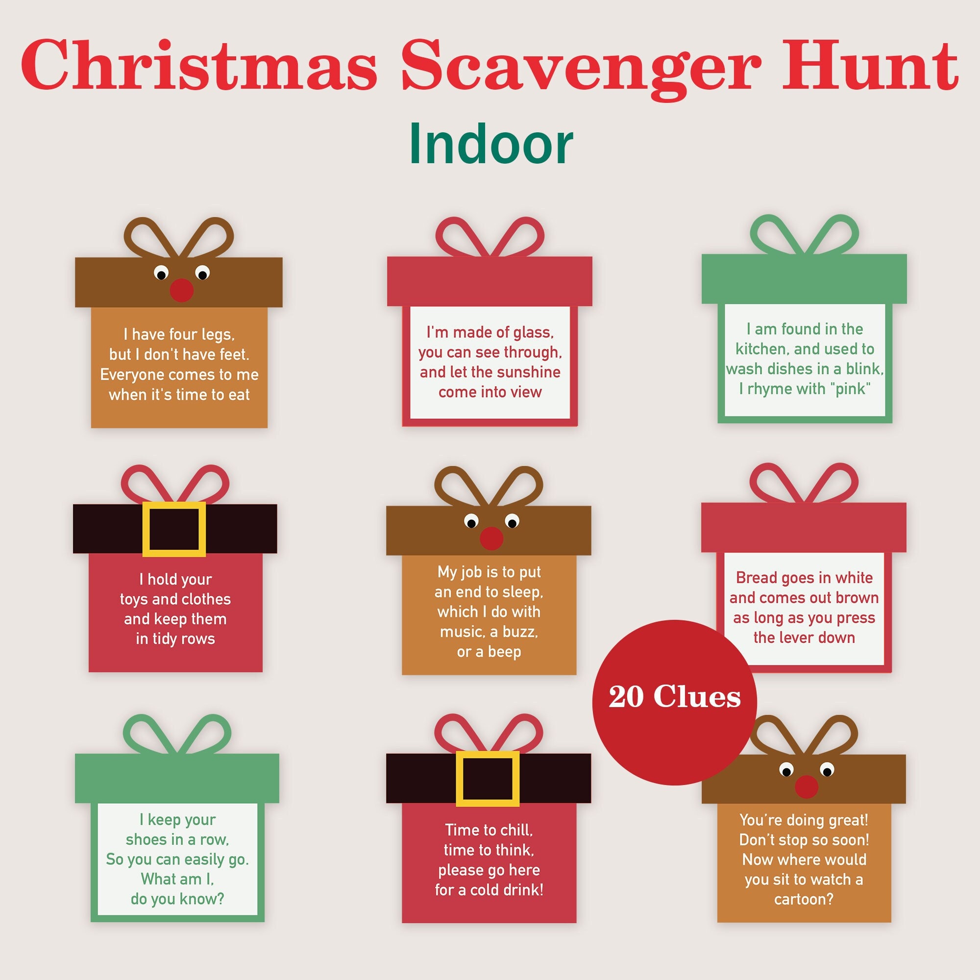Christmas Scavenger Hunt for Kids Holiday Indoor Hunt Clues Treasure ...