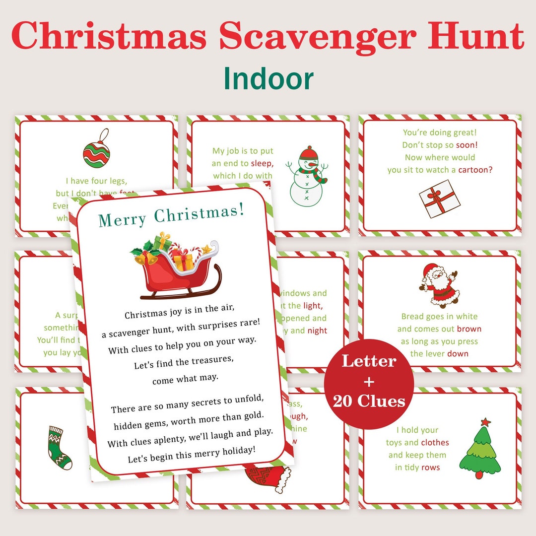 Christmas Scavenger Hunt for Kids Holiday Indoor Hunt Clues Treasure ...