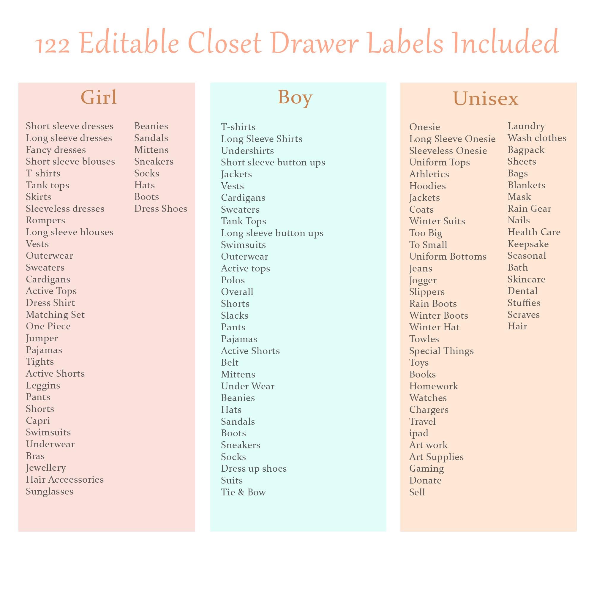 Kids Dresser Labels Closet Labels Clothing Drawer Wardrobe Stickers ...