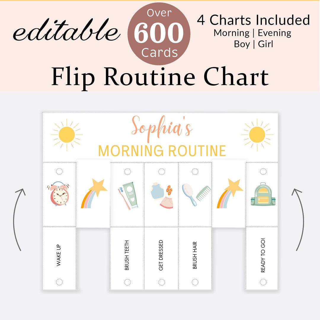 Routine Flip Chart Editable Morning Evening Visual Schedule Kids Daily ...