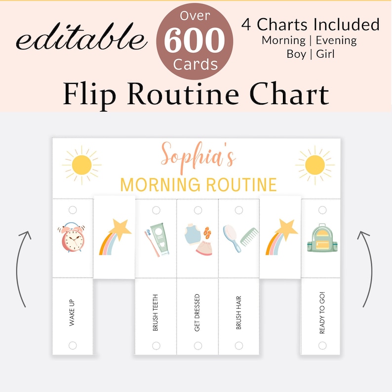 Routine Flip Chart Editable Morning Evening Visual Schedule Kids Daily ...