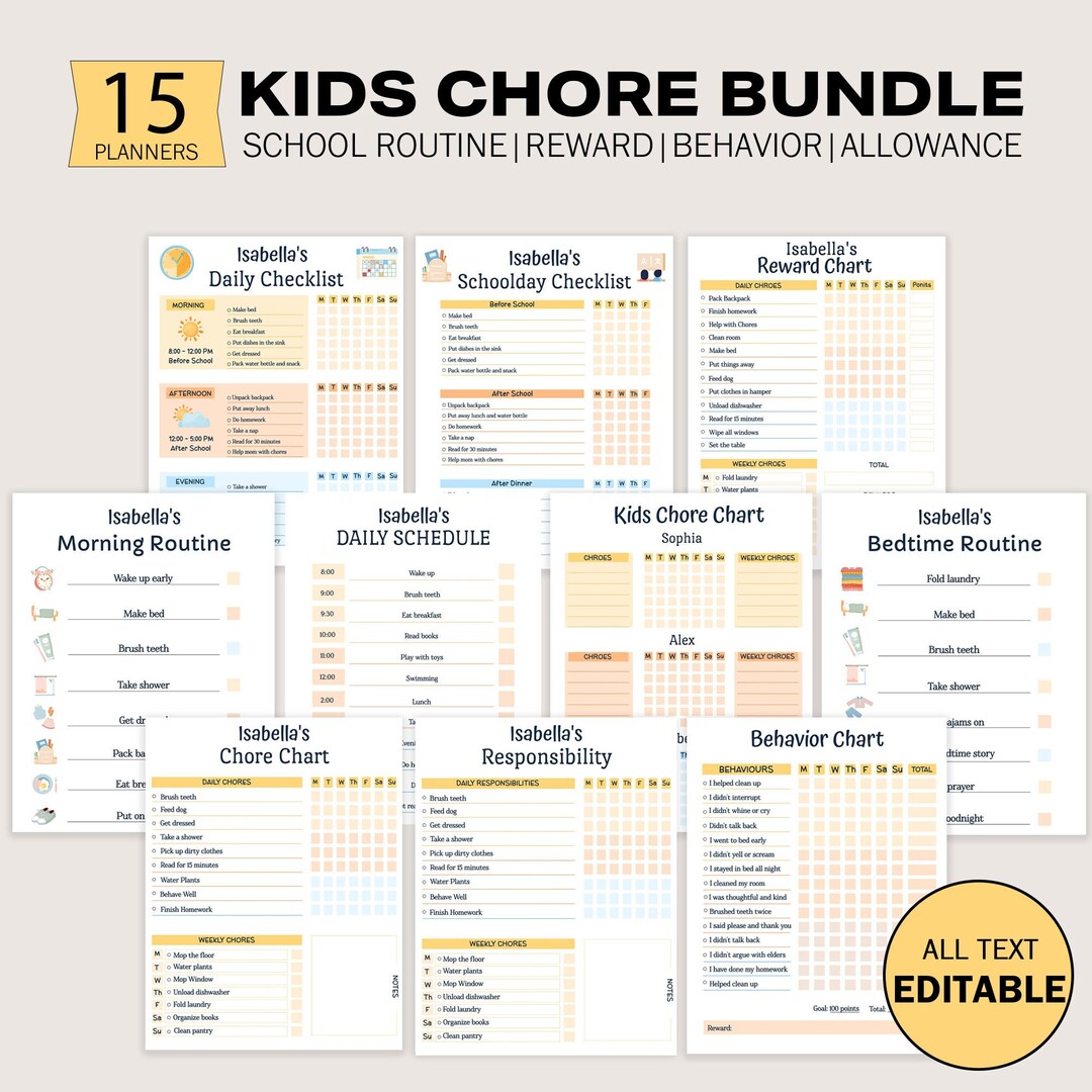 Kids Chore Chart School Routine Daily Checklist Reward Chart Weekly ...