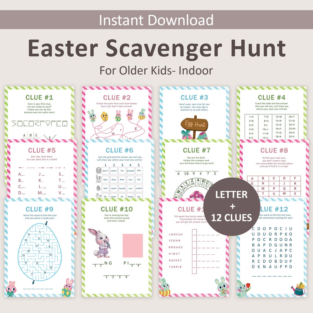 Easter Scavenger Hunt for Teens Easter Egg Hunt Clues Indoor Easter ...