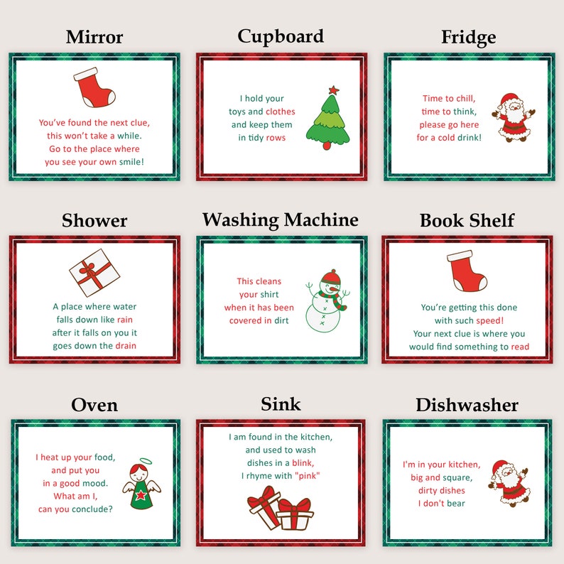 Christmas Scavenger Hunt for Kids Holiday Indoor Treasure Hunt Clues ...