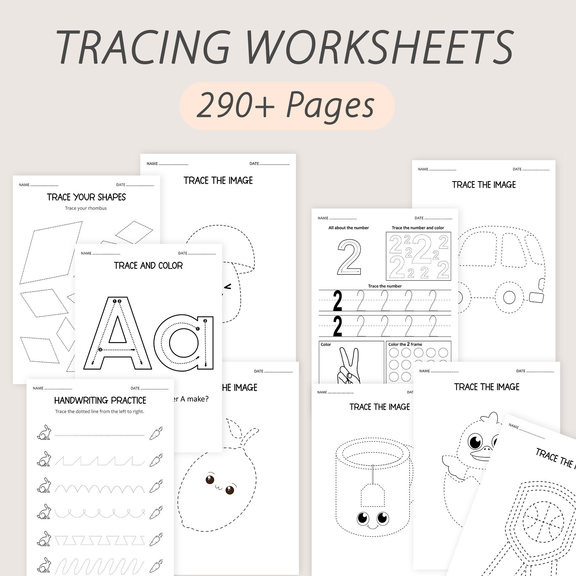 Tracing Worksheets Preschool Kindergarten Handwriting Practice Letters ...