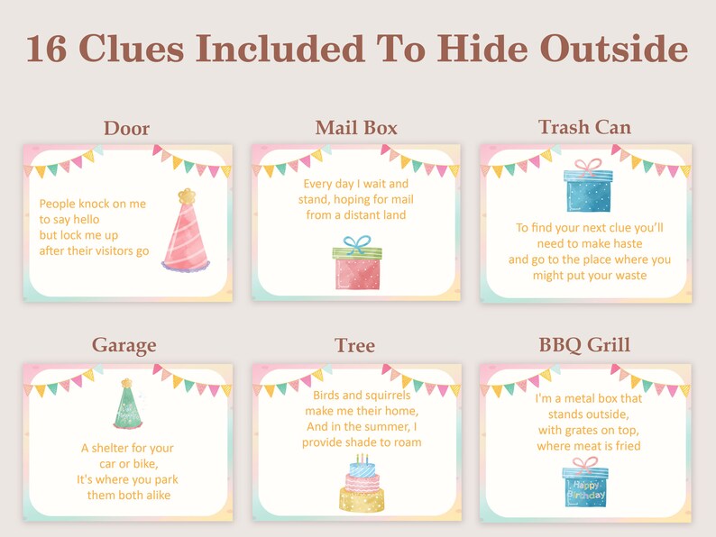 Birthday Scavenger Hunt for Kids Outdoor Birthday Treasure Hunt Clues ...