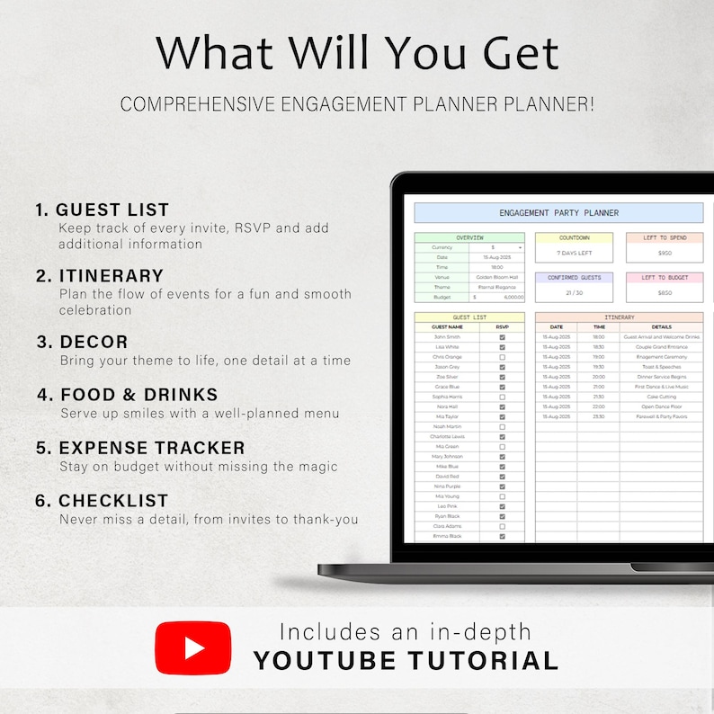Engagement Party Planner Spreadsheet Engagement Planning Template Guest ...