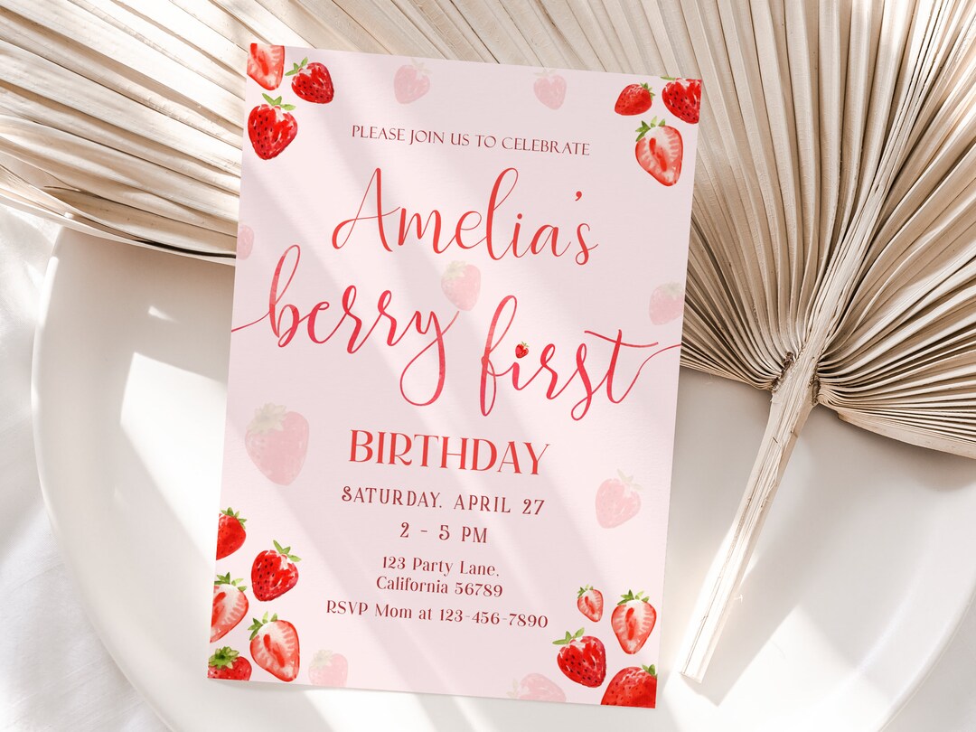 Berry First Birthday Invitation Strawberry Invitation Berry 1st ...