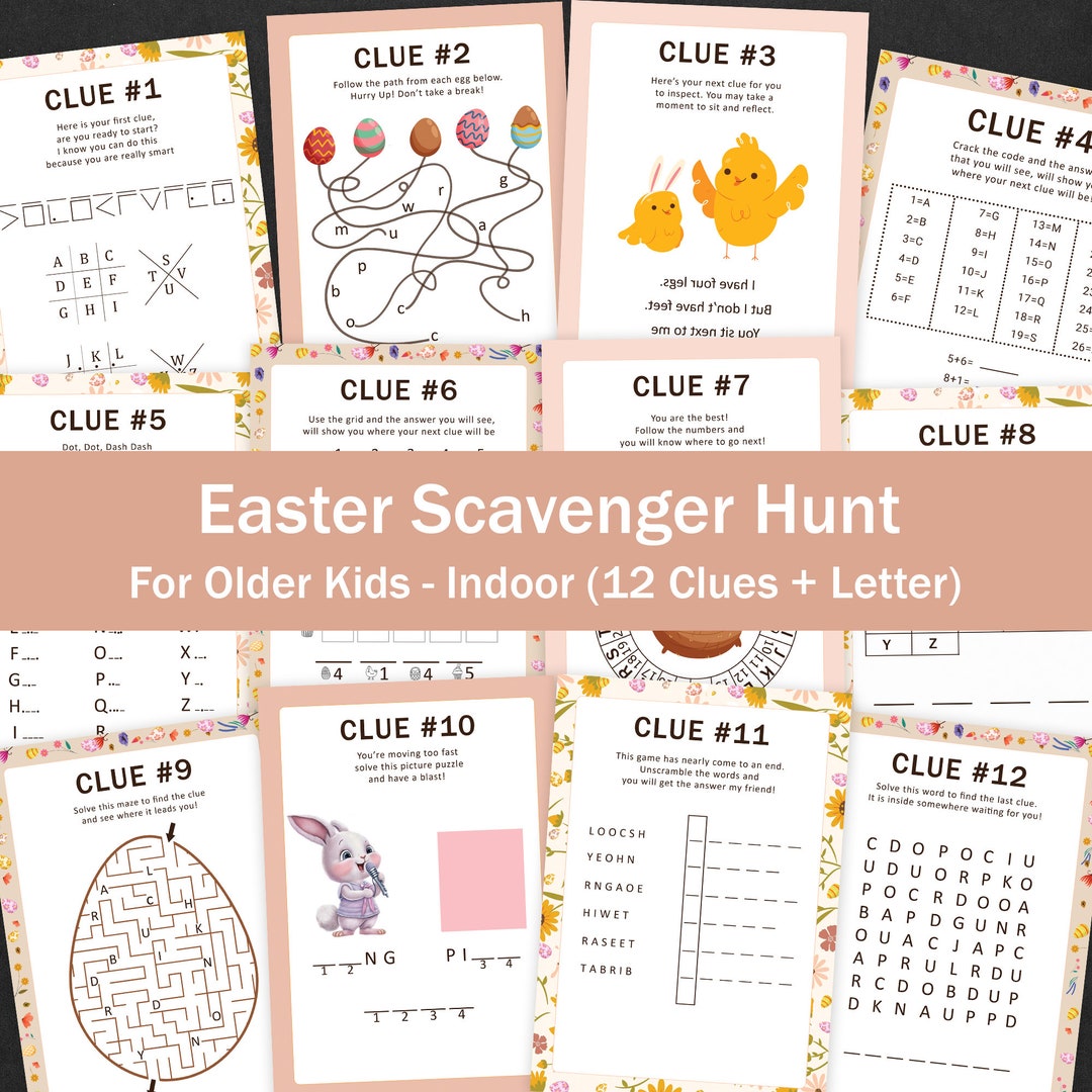 Easter Scavenger Hunt for Teens Easter Egg Hunt Clues Easter Bunny ...