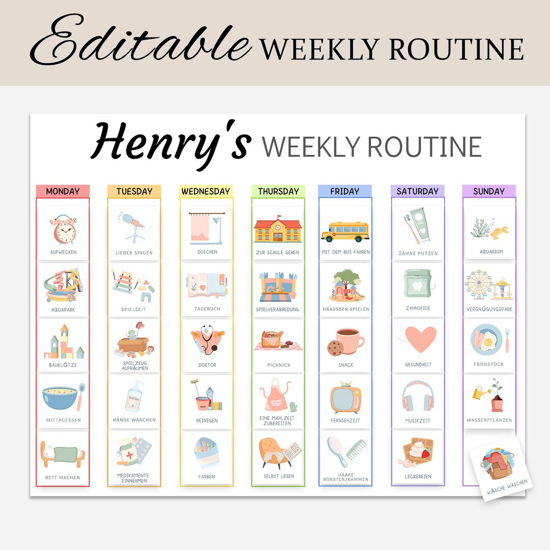 Weekly Calendar Toddler Weekly Planner Kids Routine Chart Cards Visual ...