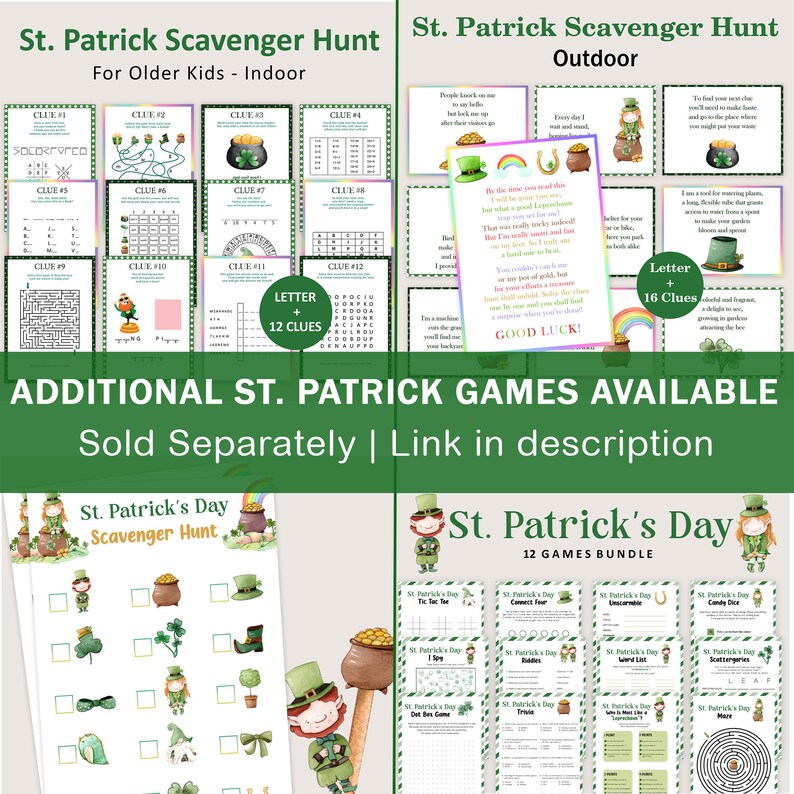 St Patricks Day Scavenger Hunt for Kids Leprechaun Indoor Treasure Hunt ...