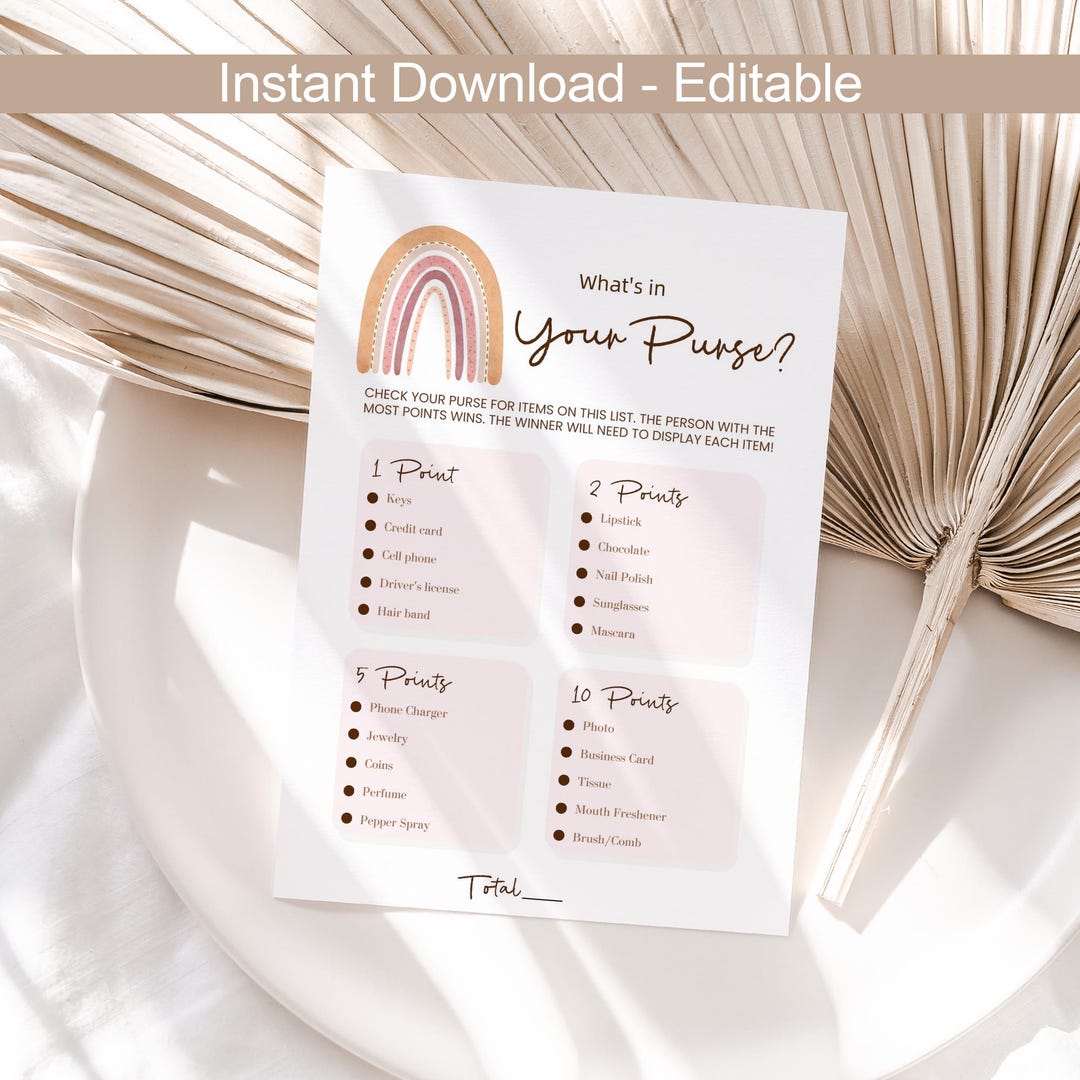 What's in Your Purse Baby Shower Games Whats in Your Bag Game Items in ...