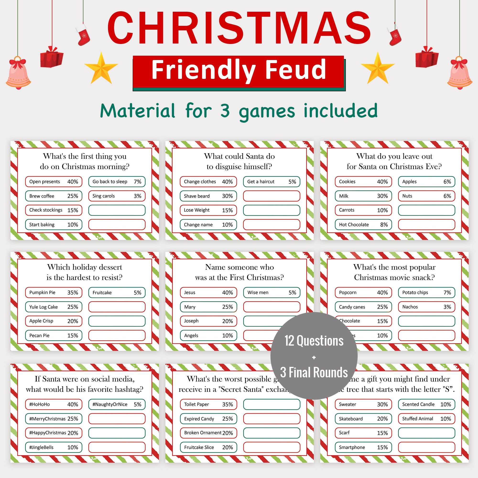 Christmas Friendly Feud Game Christmas Family Feud Quiz - Etsy
