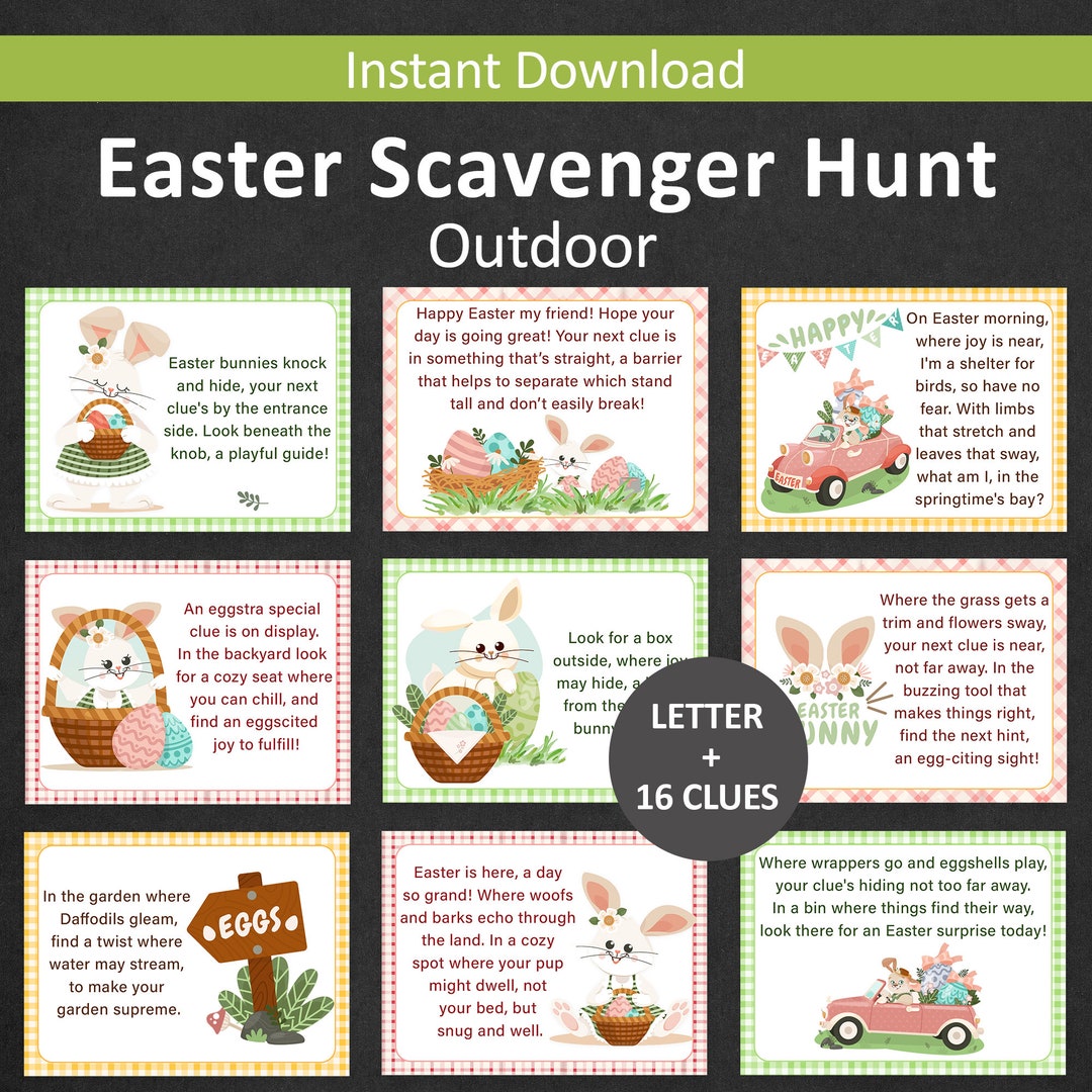 Easter Scavenger Hunt for Older Kids Easter Egg Hunt Clues Outdoor ...