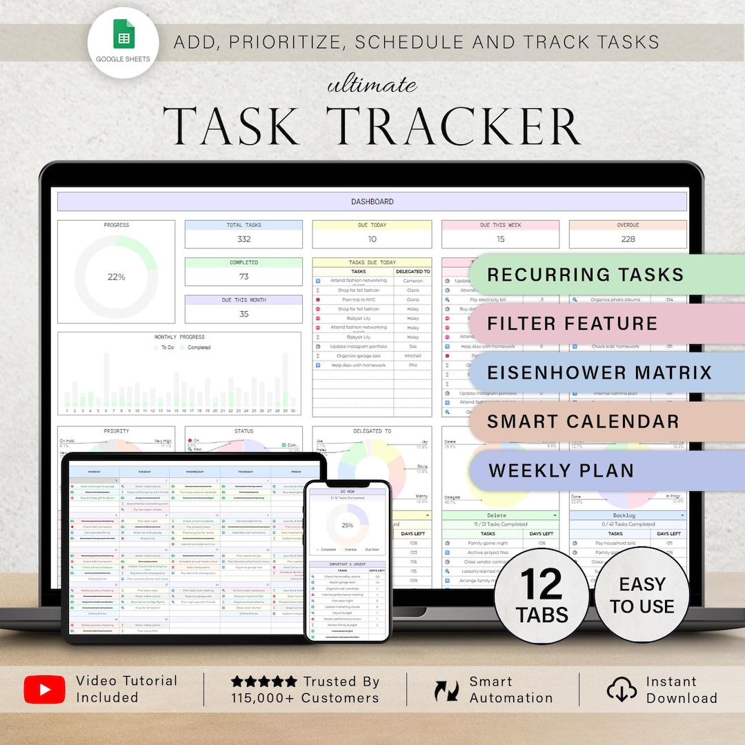 Task Tracker to Do List Template Daily Tasks Spreadsheet Recurring ...