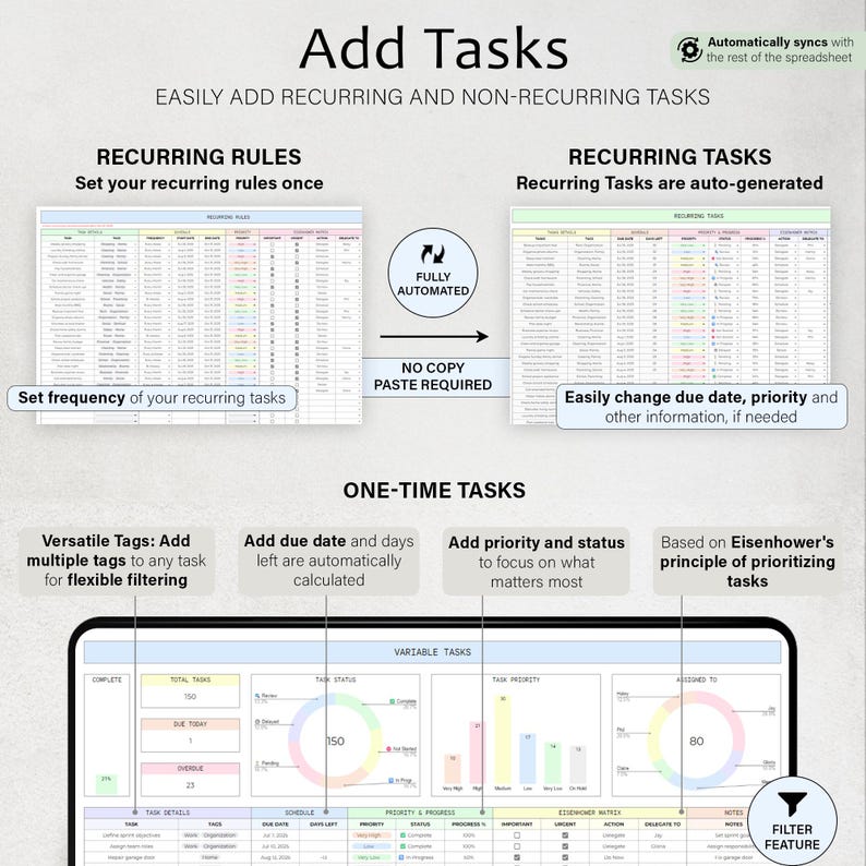 Task Tracker to Do List Template Daily Tasks Spreadsheet Recurring Tasks Productivity Planner To ...