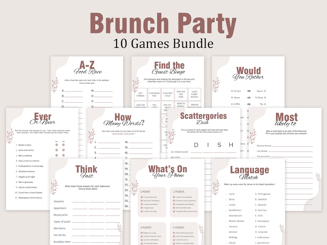Brunch Party Games Adults Brunch Games Icebreaker Table Games Luncheon ...