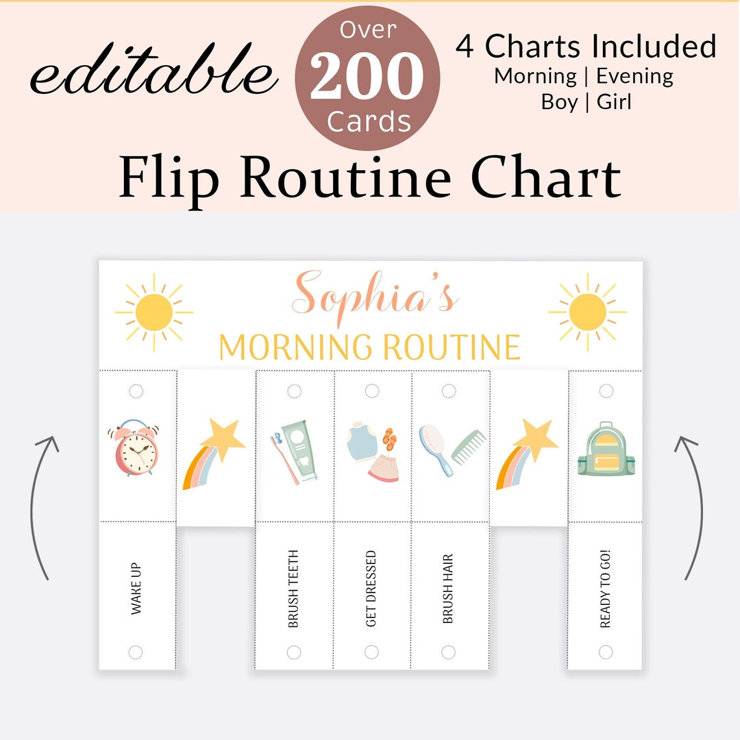 Routine Flip Chart Visual Schedule Kids Routine Cards Editable Morning ...