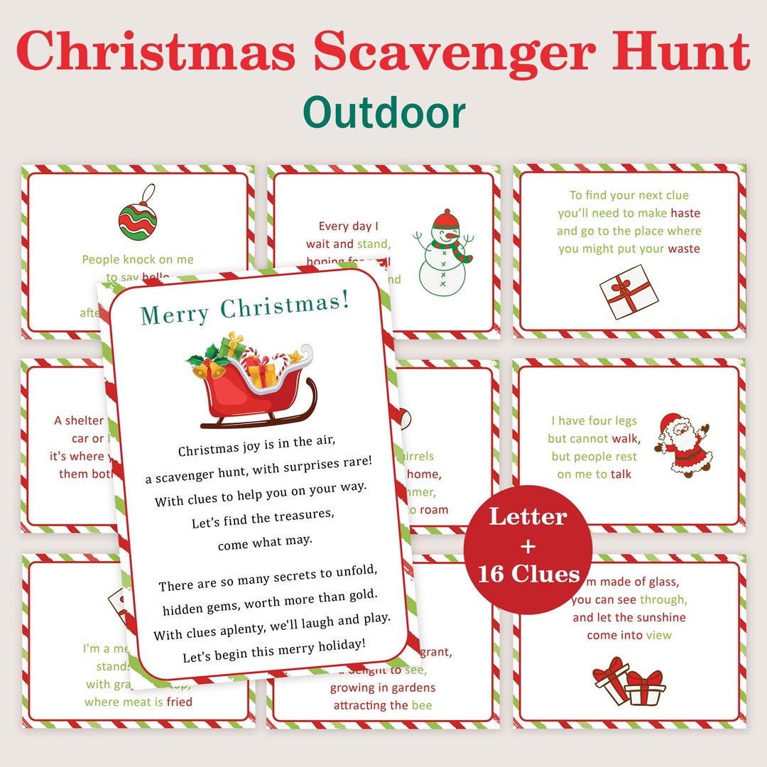 Christmas Scavenger Hunt for Kids Holiday Outdoor Treasure Hunt Clues ...