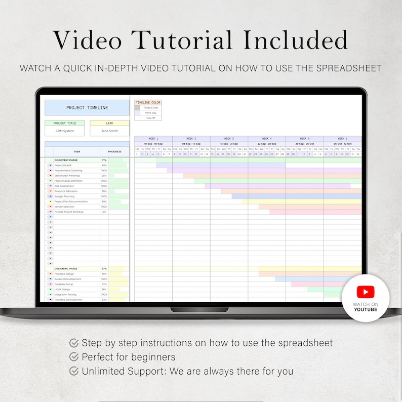 Gantt Chart Spreadsheet Project Timeline Management Tool Task Tracker ...