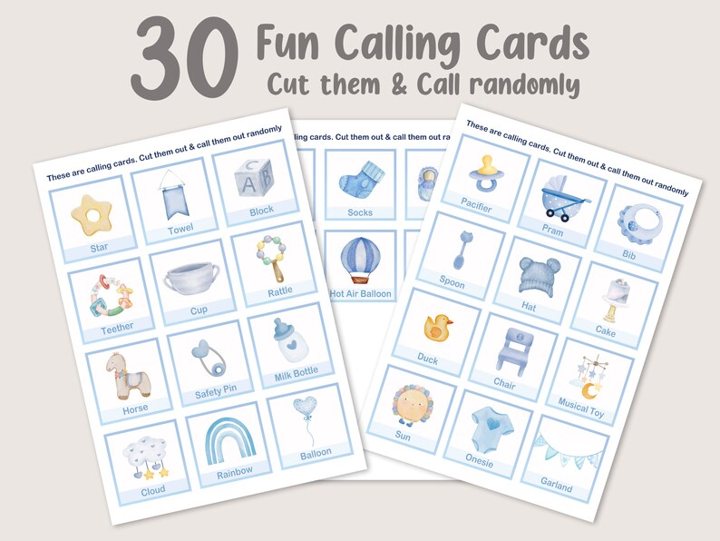 Blue Baby Shower Bingo Game 30 Cards Boy Baby Shower Party - Etsy