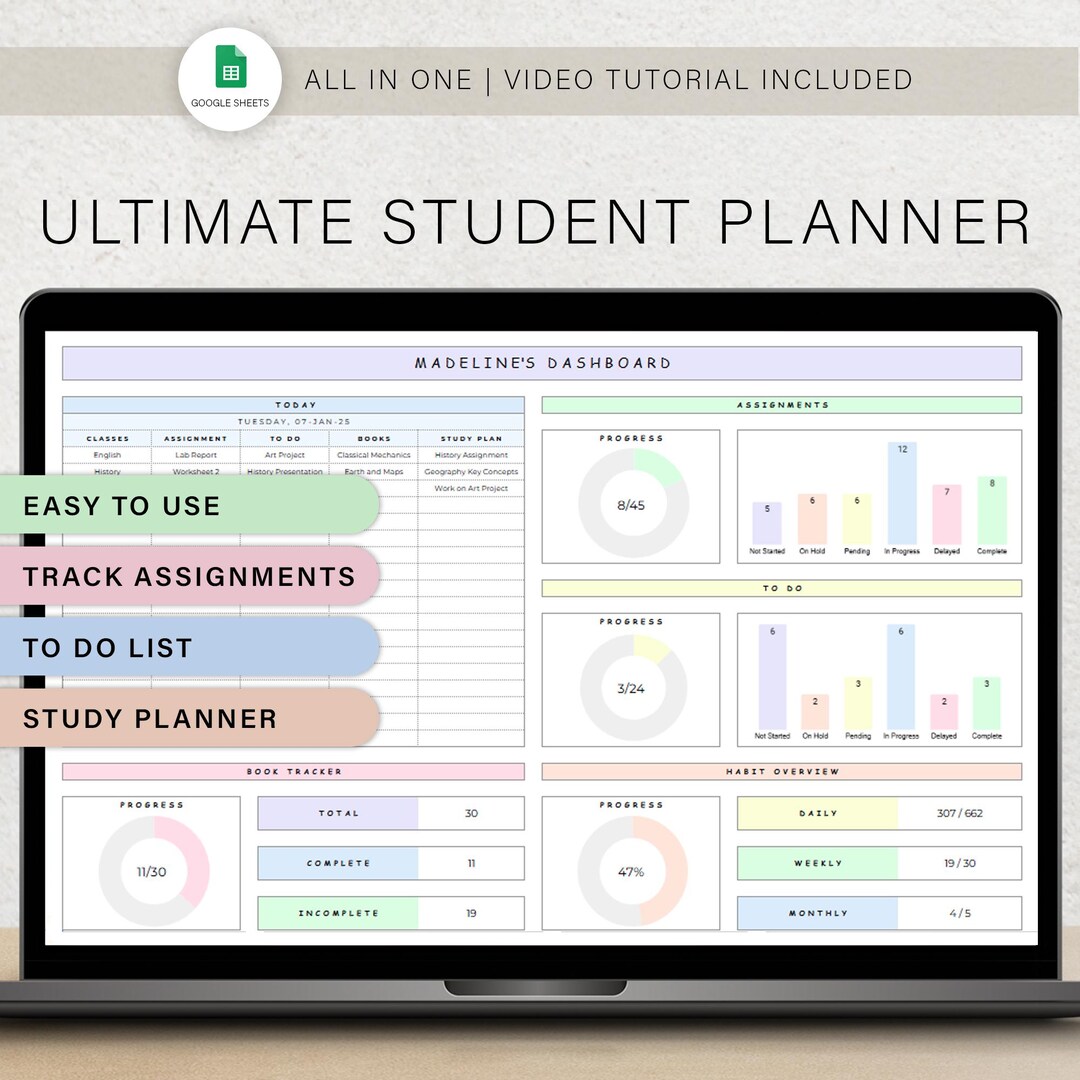 Student Planner Assignment Tracker Academic Study Planner Spreadsheet ...