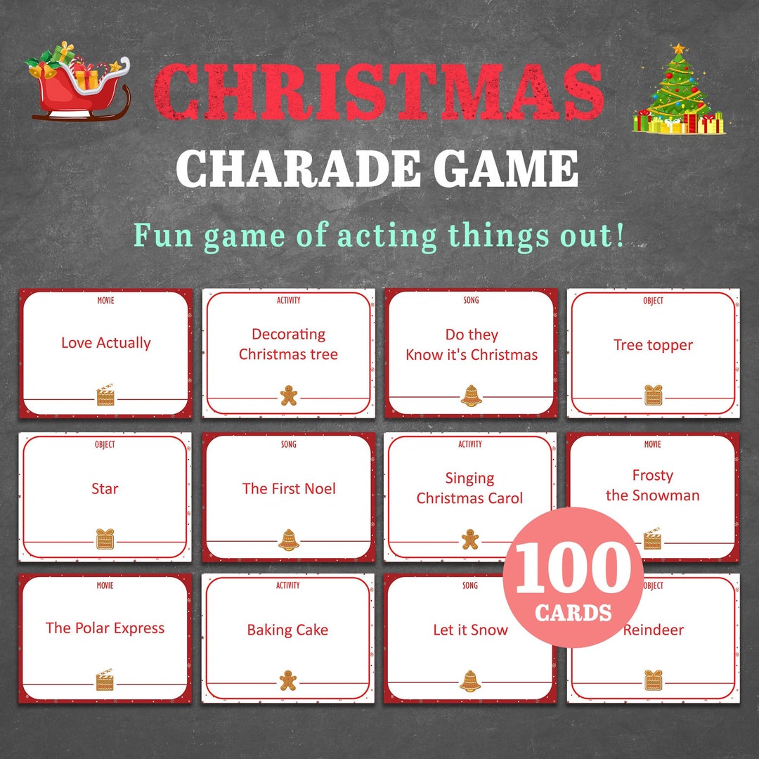 Christmas Charades Game Christmas Games Holiday Party Charade Cards Act ...